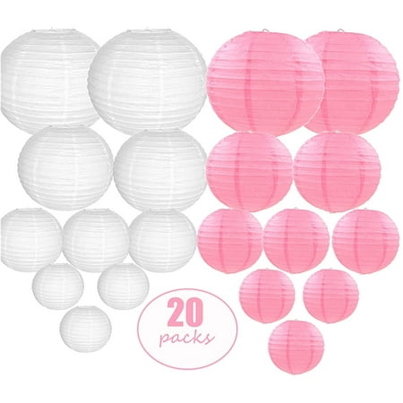 Paper Lantern Lamps 20 Pcs/Set 6"-12" Pink White Chinese Paper Lantern ...