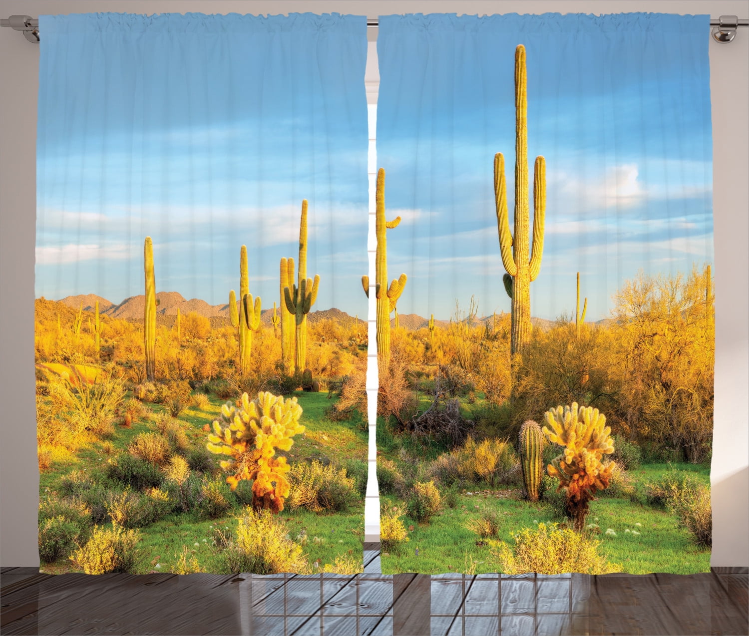 Saguaro Cactus Decor Curtains 2 Panels Set, Sun Bath in Sonoran Desert ...