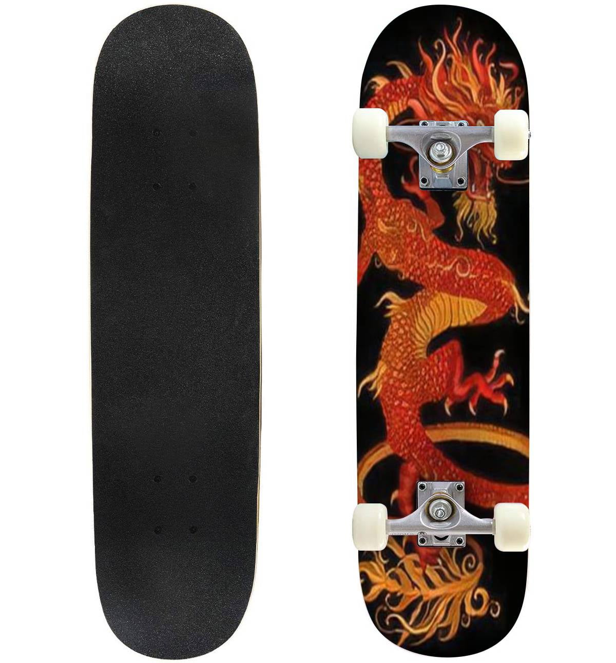 red traditional Chinese dragon symbol on a black Outdoor Skateboard ...
