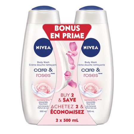 NIVEA Care & Roses Body Wash (2 x 500mL), Body Wash for All Skin Types ...