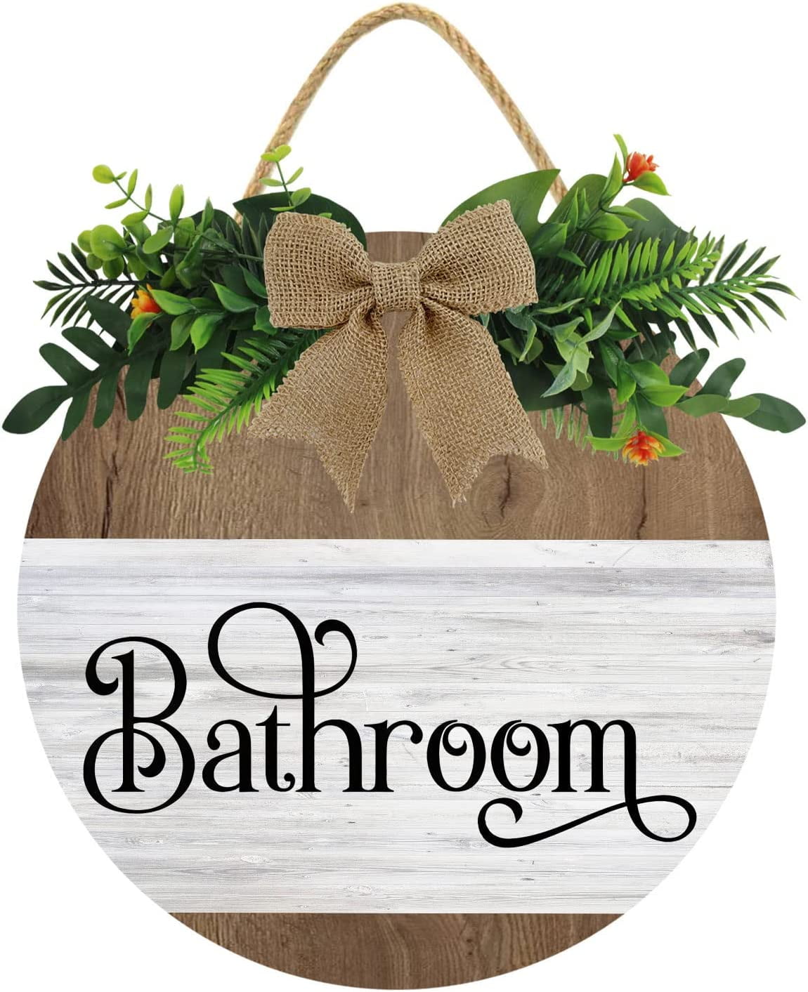 Eveokoki 11" Bathroom Sign,Hanging Wall Art,Rustic Wooden Bathroom Sign ...