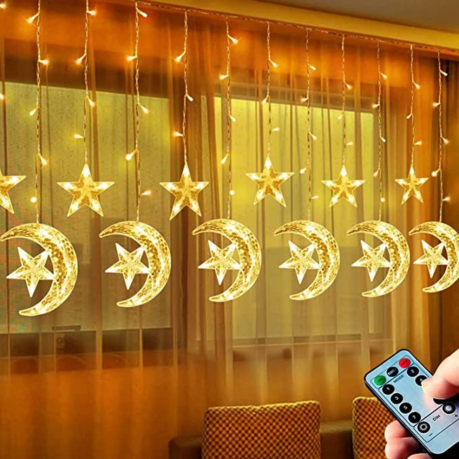 UDIYO Moons Stars Light Lamp String, Star Moon Curtain String Lights ...