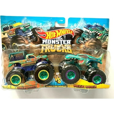 Hot Wheels Monster Trucks 1:64 Scale Demolition Doubles, Motosaurus vs Mega Wrex - Walmart.com