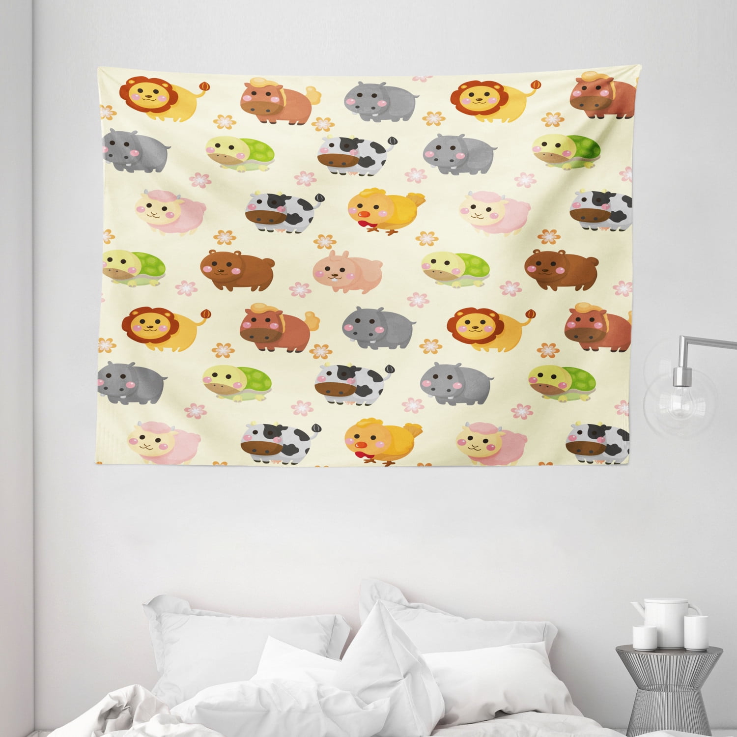 Nursery Tapestry, Cute Animals with Simplistic Art Design Adorable Lion ...