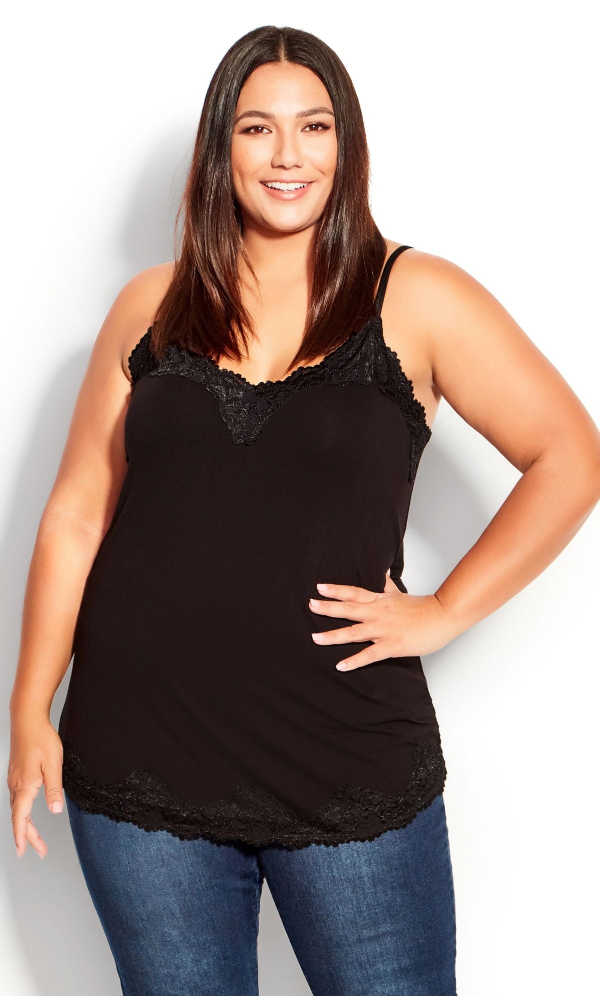 Avenue Womens Plus Size Lace Cami Top Sweetheart Neckline