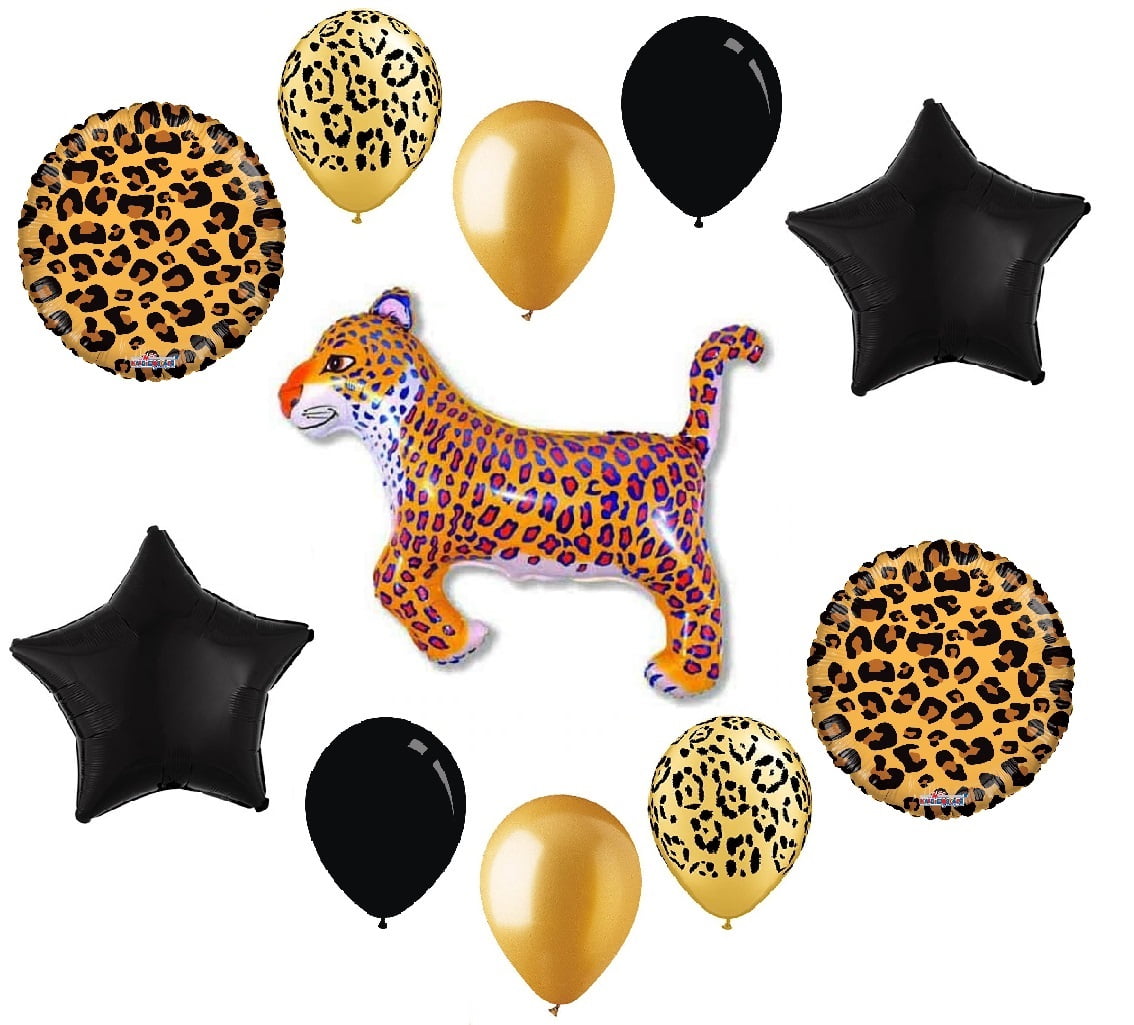 11 Piece Blue Leopard Animal Balloon Bouquet Happy Birthday Jungle ...