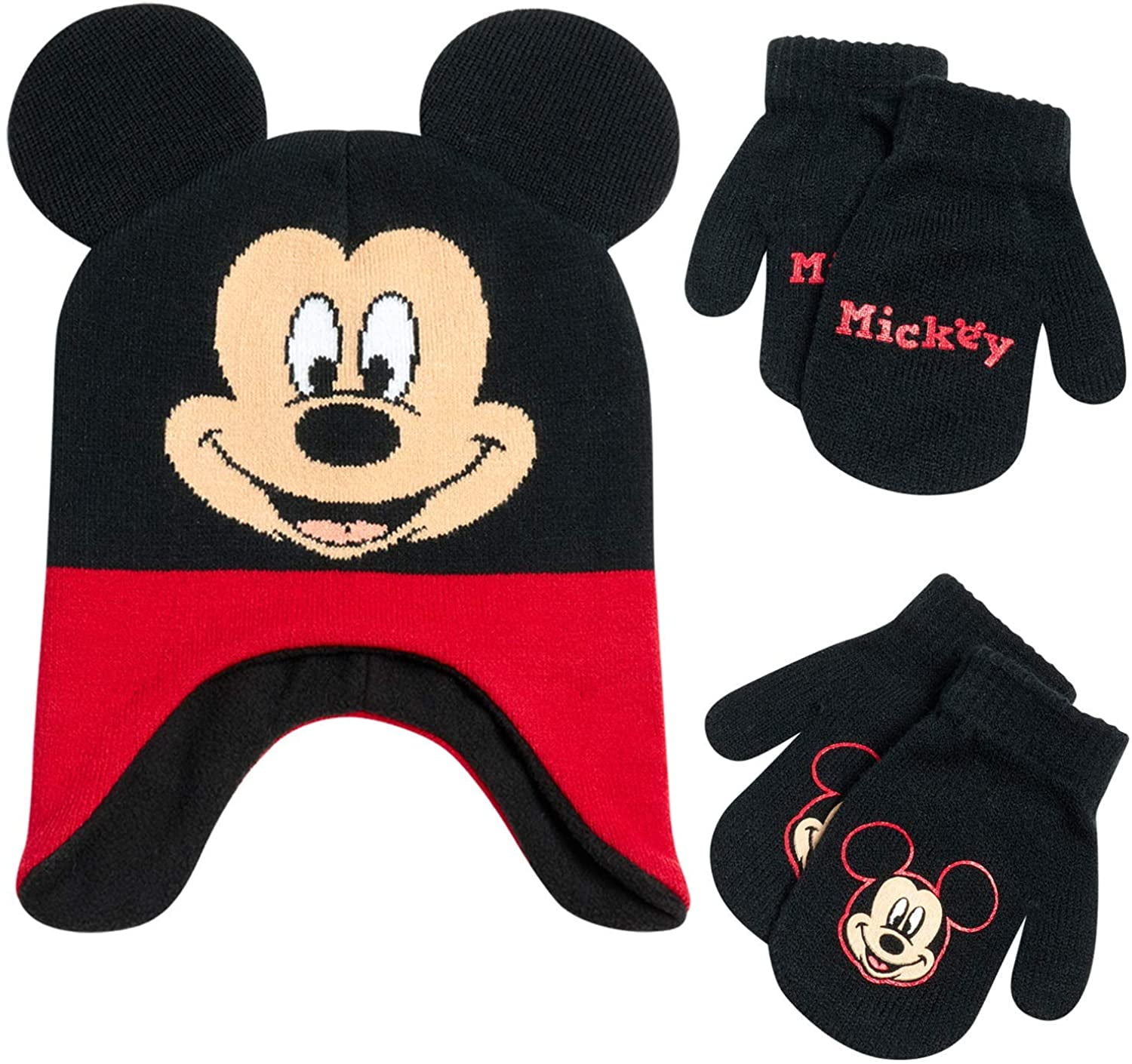 IYEFENG Boys Mickey Mouse Winter Hat and 2 Pair Mitten or Gloves Set ...