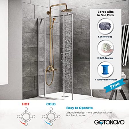 Antique Brass Bathroom Shower Faucet Set Brushed Gold Shower Fixture 8 Inch Rainfall Shower Head ...