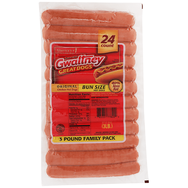 Gwaltney Original Chicken Hot Dogs, Bun Size, 3 lb - Walmart.com