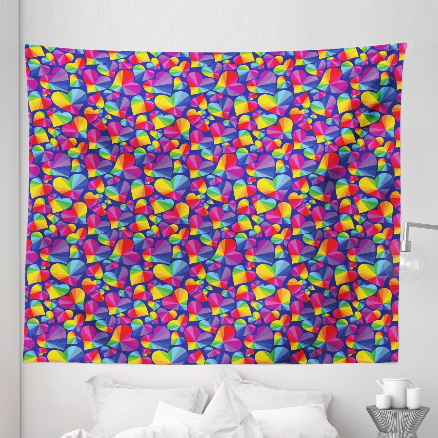 Hearts Tapestry, Graphic Image of Rainbow Shade of Colors Hearts ...