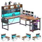 Rustic Brown, L Shaped Gaming Desk with LED Lights, Reversible Corner ...