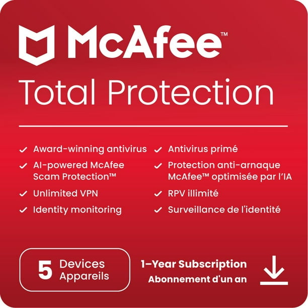 McAfee Total Protection 5 Device (Windows/Mac/Android/iOS) - 1 Year ...