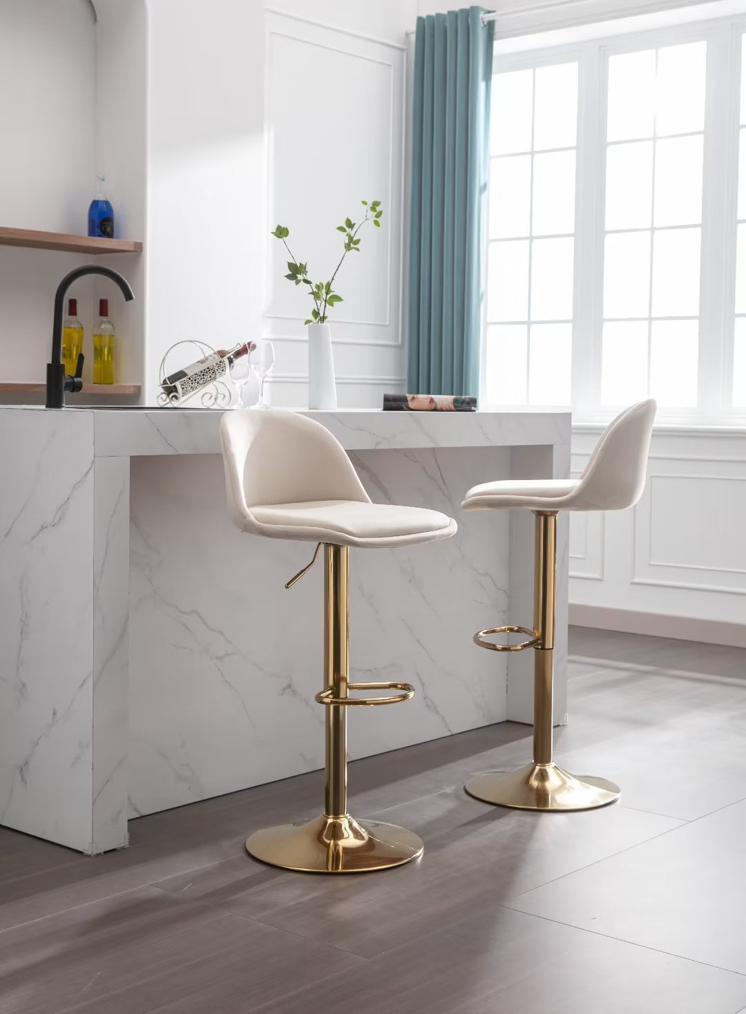 Velvet Swivel Bar Stools Set of 2, Adjustable Counter Height Dining ...