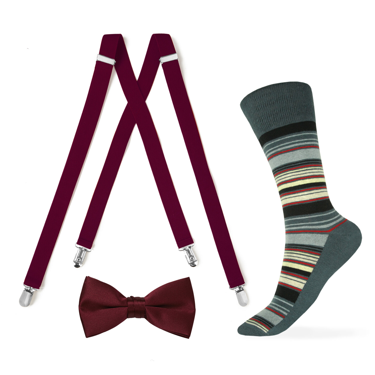 Burgundy Suspender and Bow tie with Striped Sock - Walmart.com