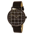 GR-01 Men's The Strand Grid White Accent Black Dial Black Leather Strap ...