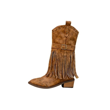 Bellella Women Western Boot Mid Calf Cowgirl Boots Side Zip Shoes ...