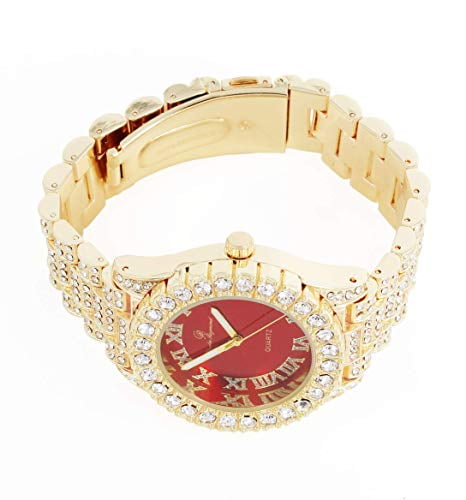 Women’s Big Rocks Bezel Colored Dial with Roman Numerals Fully Iced Out ...