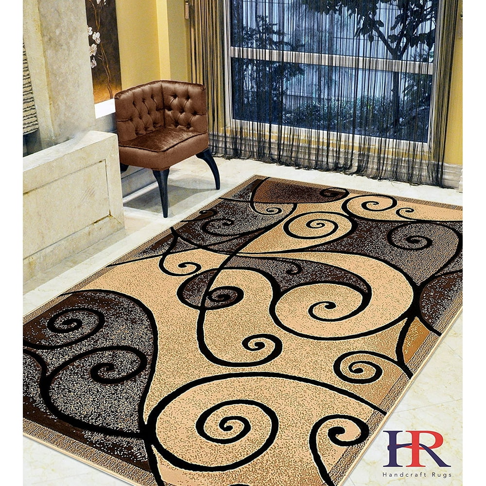 Modern Contemporary Area Rugs-Abstract Wavy Swirls -Shed Free Beige ...