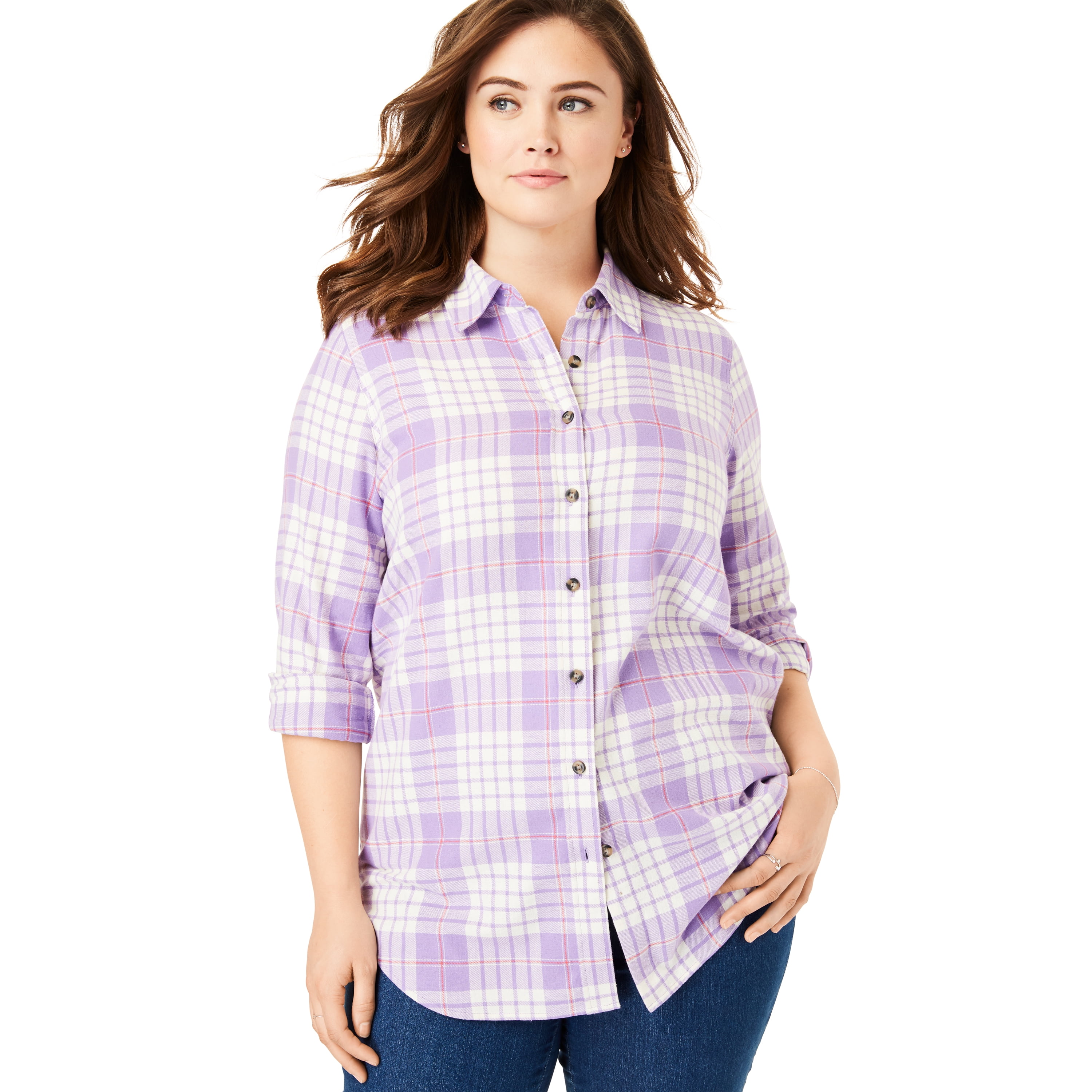 Woman Within Plus Size Classic Flannel Shirt Blouse - Walmart.com