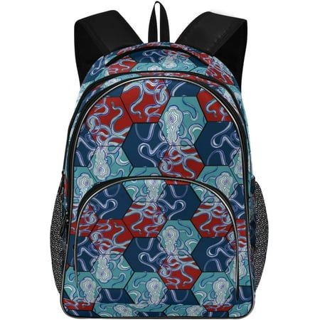 Octopus in Stripes and Hexagon Geometric Backpack Daypack Laptop Work ...
