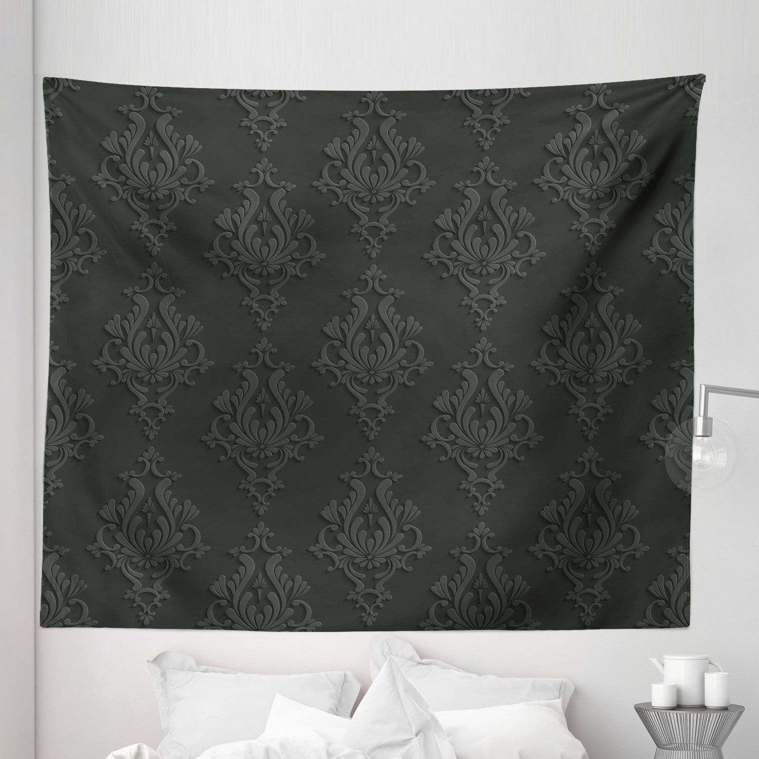 Dark Grey Tapestry, Antique Damask Pattern in 3D Style Classic Old ...