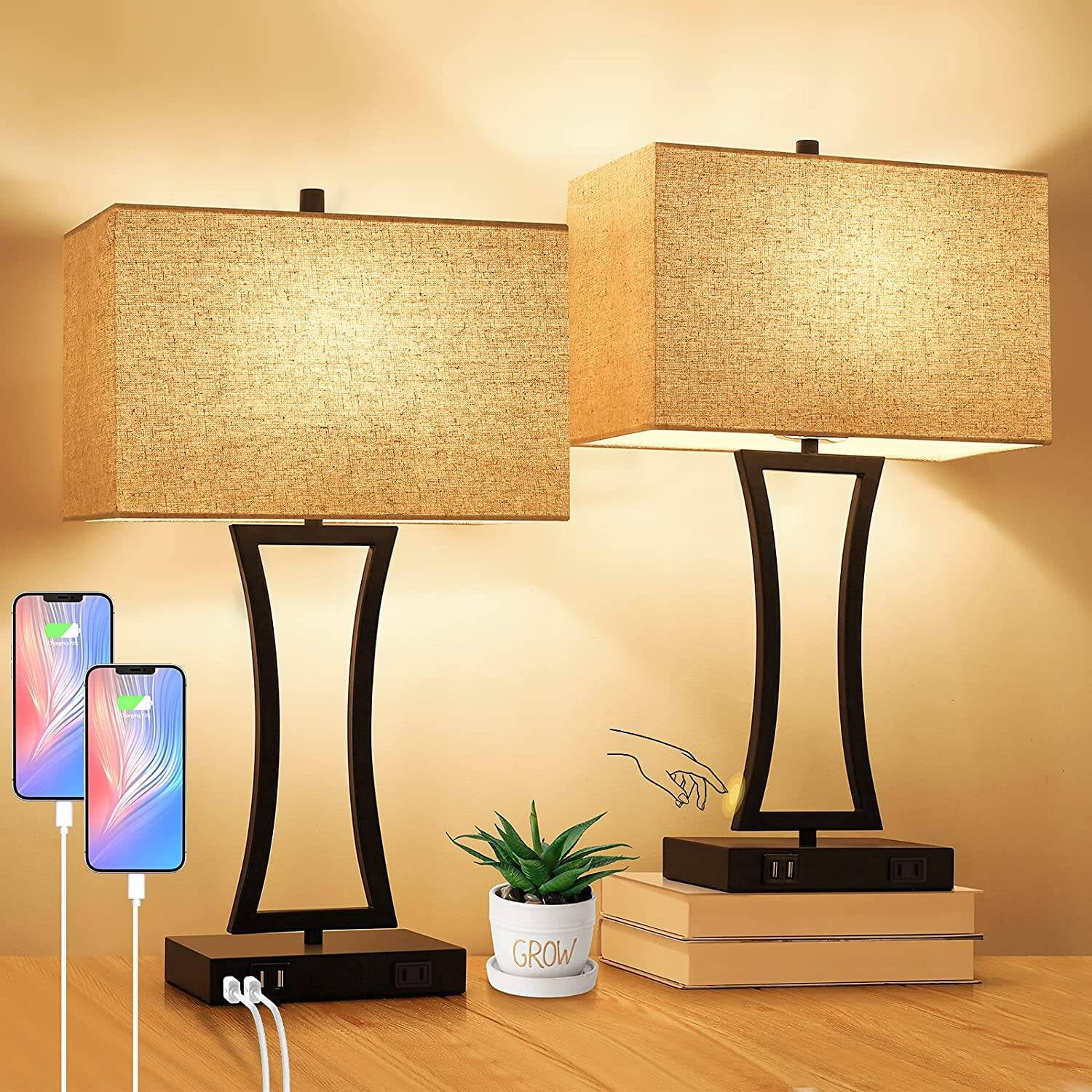 Set of 2 Touch Control Table Lamp with 2 USB Ports,Dimmable - Walmart.com