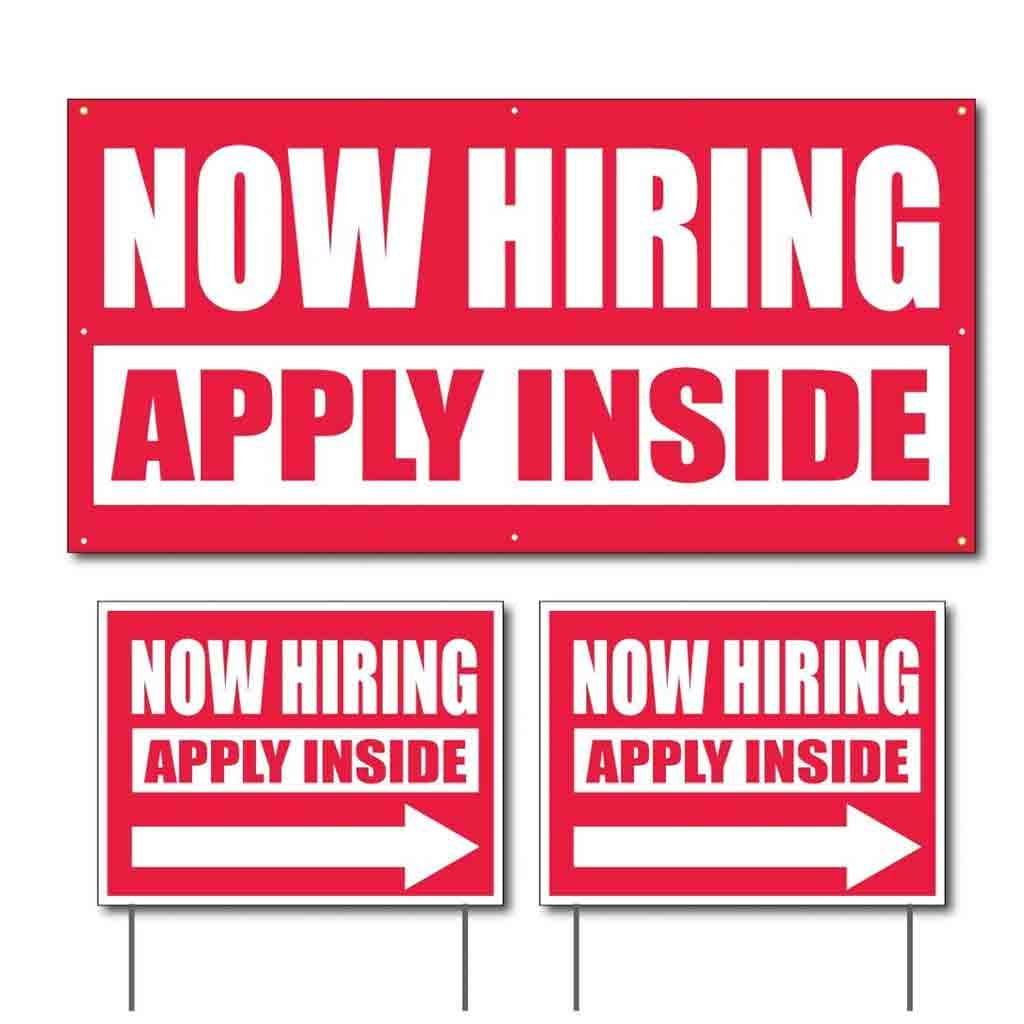 Now Hiring, Apply Inside Vinyl Banner and Outdoor Sign Set, Size 2' x 4 ...