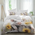 4 Piece Duvet Cover Set Queen, Rustic Pig Watercolor Sunflower Soft ...