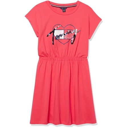 Tommy Hilfiger Girls' Tee Shirt Dress, Sequin Teaberry 22, XL16 ...