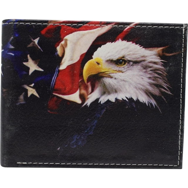 RFID Blocking Printed American Eagle Flag Bifold Leather Wallet with ...