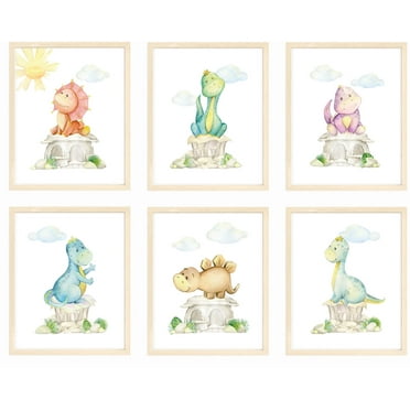 Canvas Wall Art Dinosaur Bedroom Decor Watercolor Boys Room Blue ...
