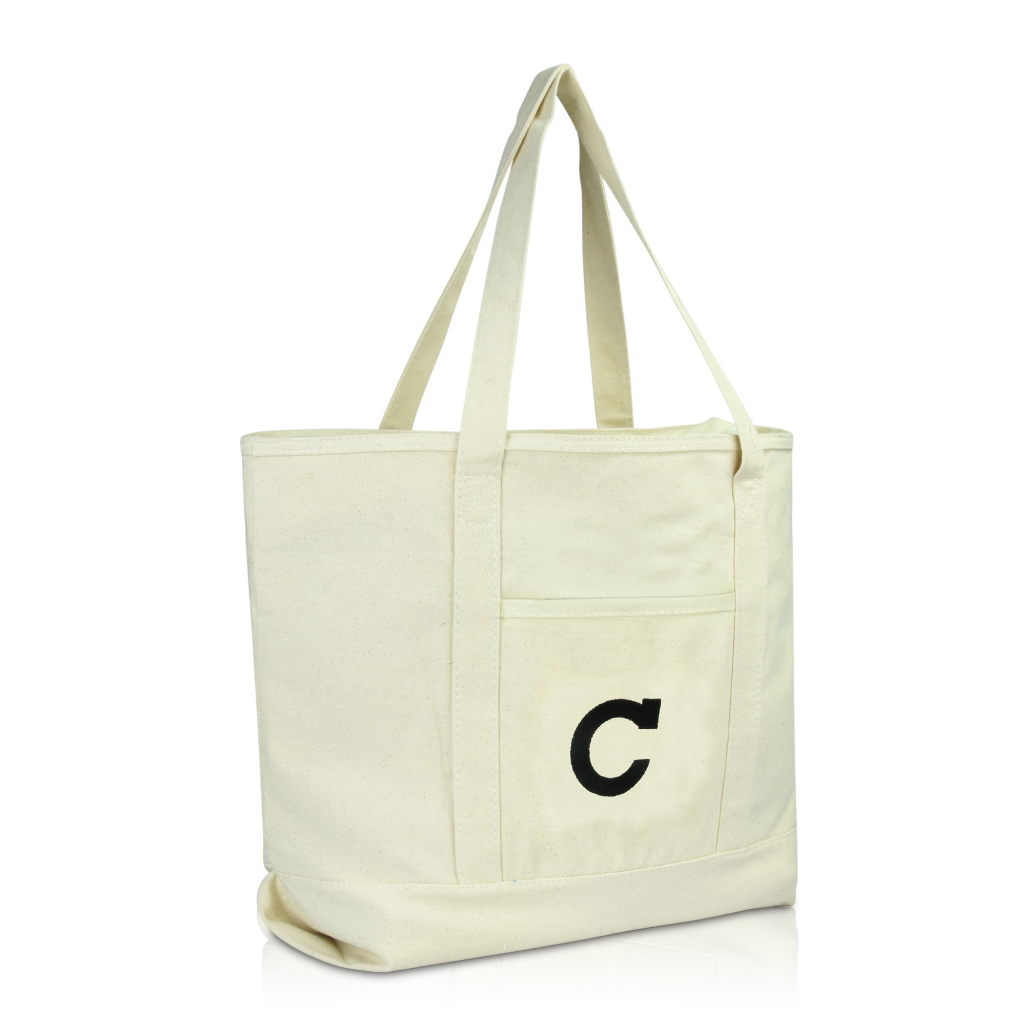 DALIX Initial Tote Bag Personalized Monogram Natural Zippered Top ...