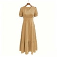 Bxsruta Women Striped V Neck A Line Maxi Dress Casual Short Sleeve ...