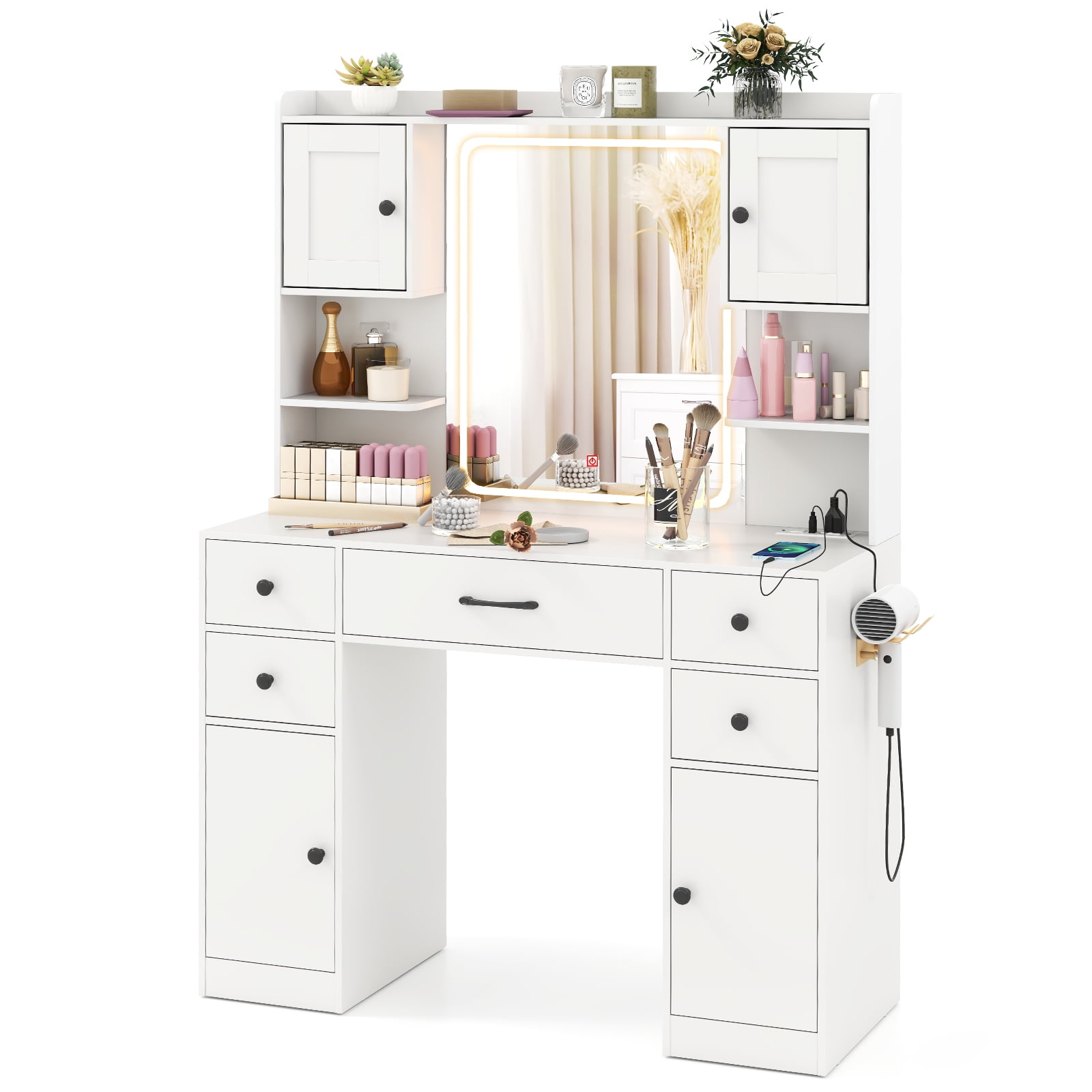 Click here for Gymax Makeup Vanity Desk W/ Lighted Mirror Chargin... prices