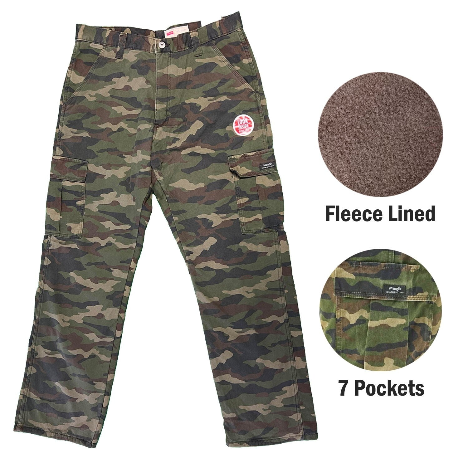 Click here for Wrangler Mens Smooth Camo Pant Fleece Lined Cargo... prices