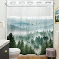 FUGee-Mountain Shower Curtain 60Wx72H Inch Blue Foggy Nature Scenery ...