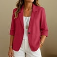 AHTJRT Cotton Linen Blazer for Women Notched Lapel One Button 3/4 ...