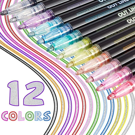 12 Pieces Double Line Outline Pens Markers Metallic Markers Permanent ...