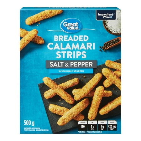 Great Value Breaded Salt & Pepper Calamari Strips, 500 g - Walmart.ca