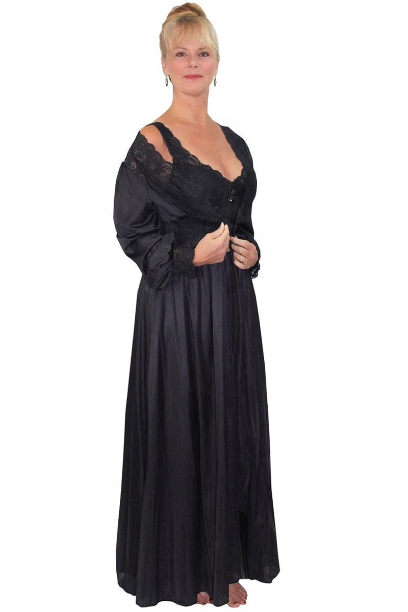 Velrose Lingerie Shadowline Silhouette Long Lace Nightgown and Robe Set ...