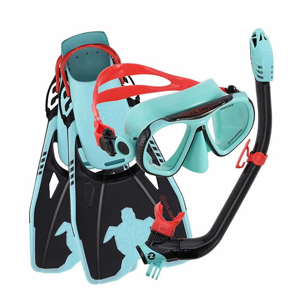 U.S. Divers Kids' Mora Mask, Mantis Snorkel, and Turtle Fin Set, Aqua ...