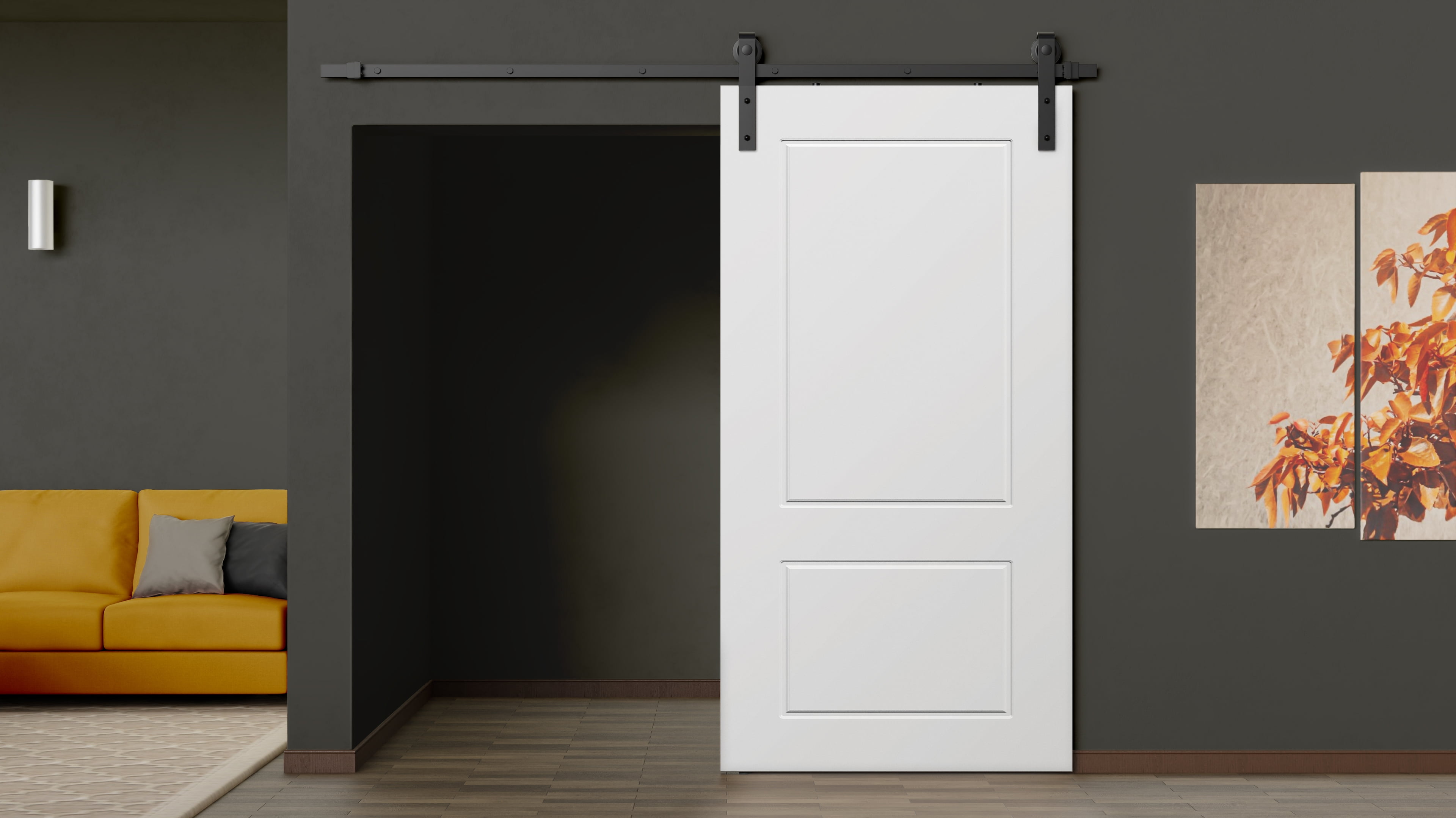 Villar Home Designs Prefinished 2-Panel Cascade White Wood Barn Door ...