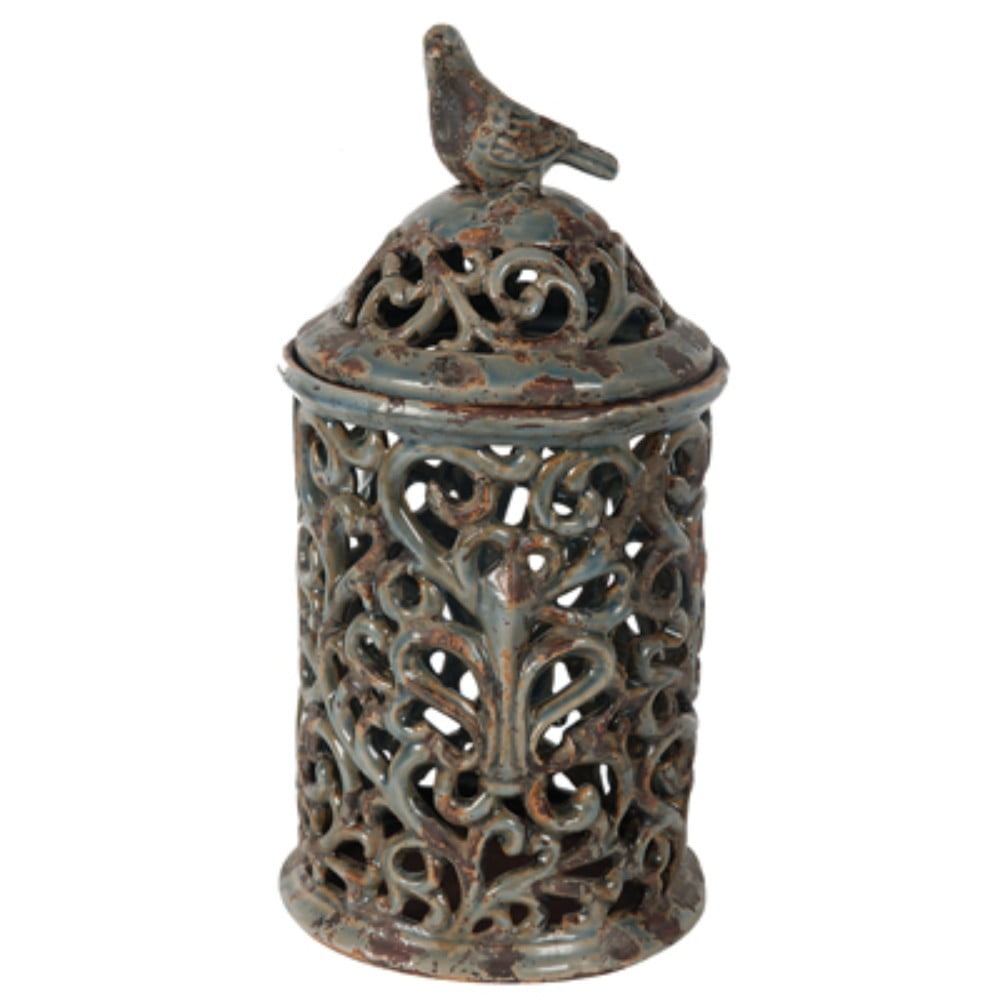 Tall Rustic Ceramic Jar with Bird Finial, Blue - Walmart.com