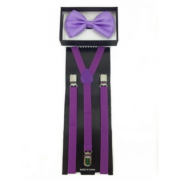 Purple Men's Suspenders and Bow tie Set Pre-tied Adjustable Bowtie and ...