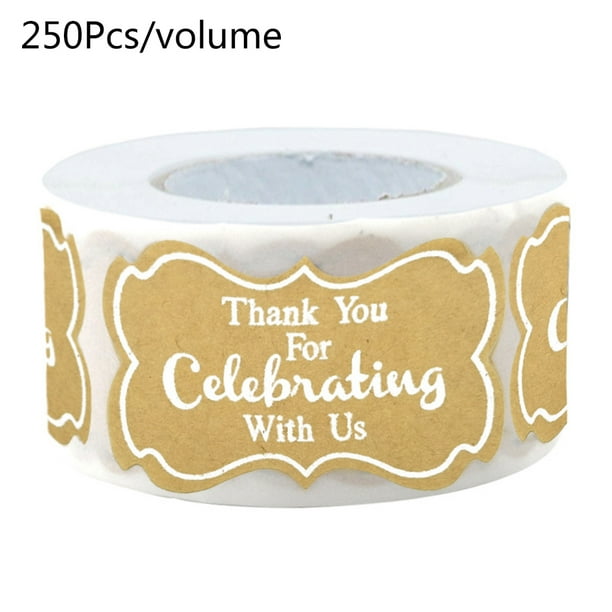 Heroneo 250pcs Roll Thank You For Celebrating With Us Stickers Kraft