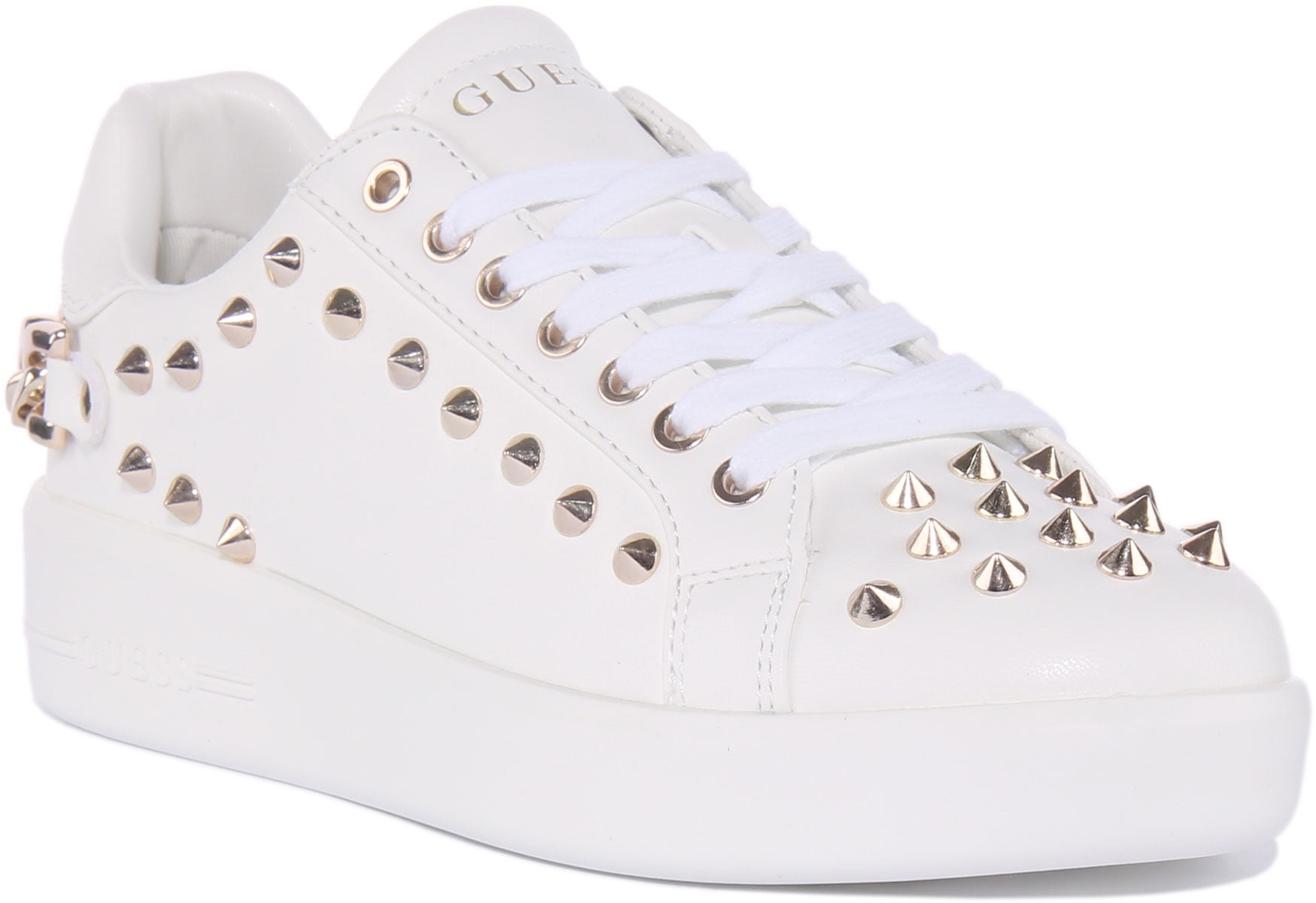 Guess Renatta Women's Lace Up Synthetic Stud Trainers In Cream Size 8.5 ...