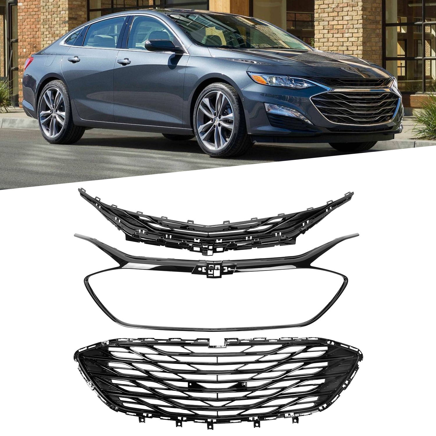 Kojem Front Bumper Grill Upper + Lower Grille for 2019 2020 Chevrolet ...
