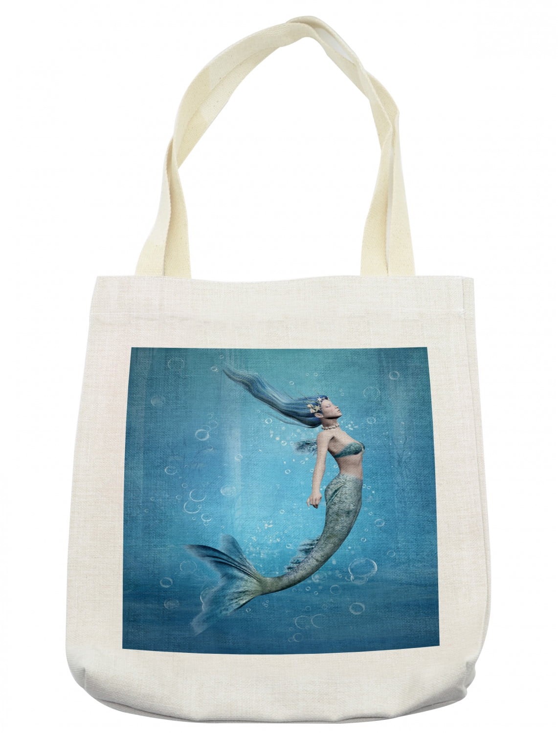 Underwater Tote Bag, Mermaid Fishtail Floating Bubbles Mythical ...