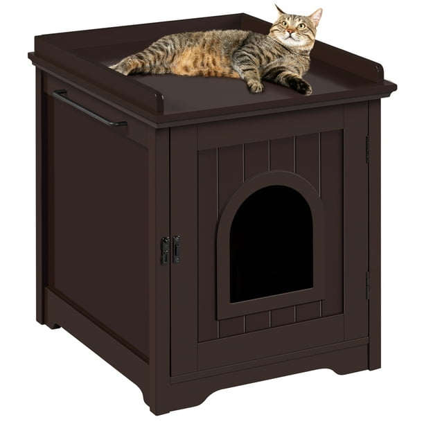 SmileMart Wooden Cat Litter Box Enclosure End Table Espresso - Walmart.com