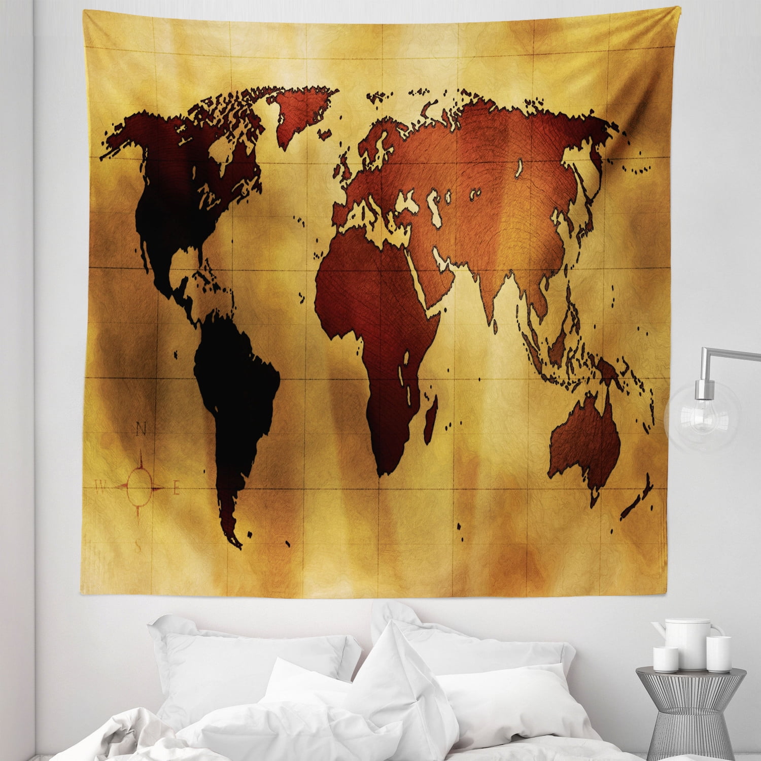 Map Tapestry, Ancient Look Design of World Earth Geography Grunge ...